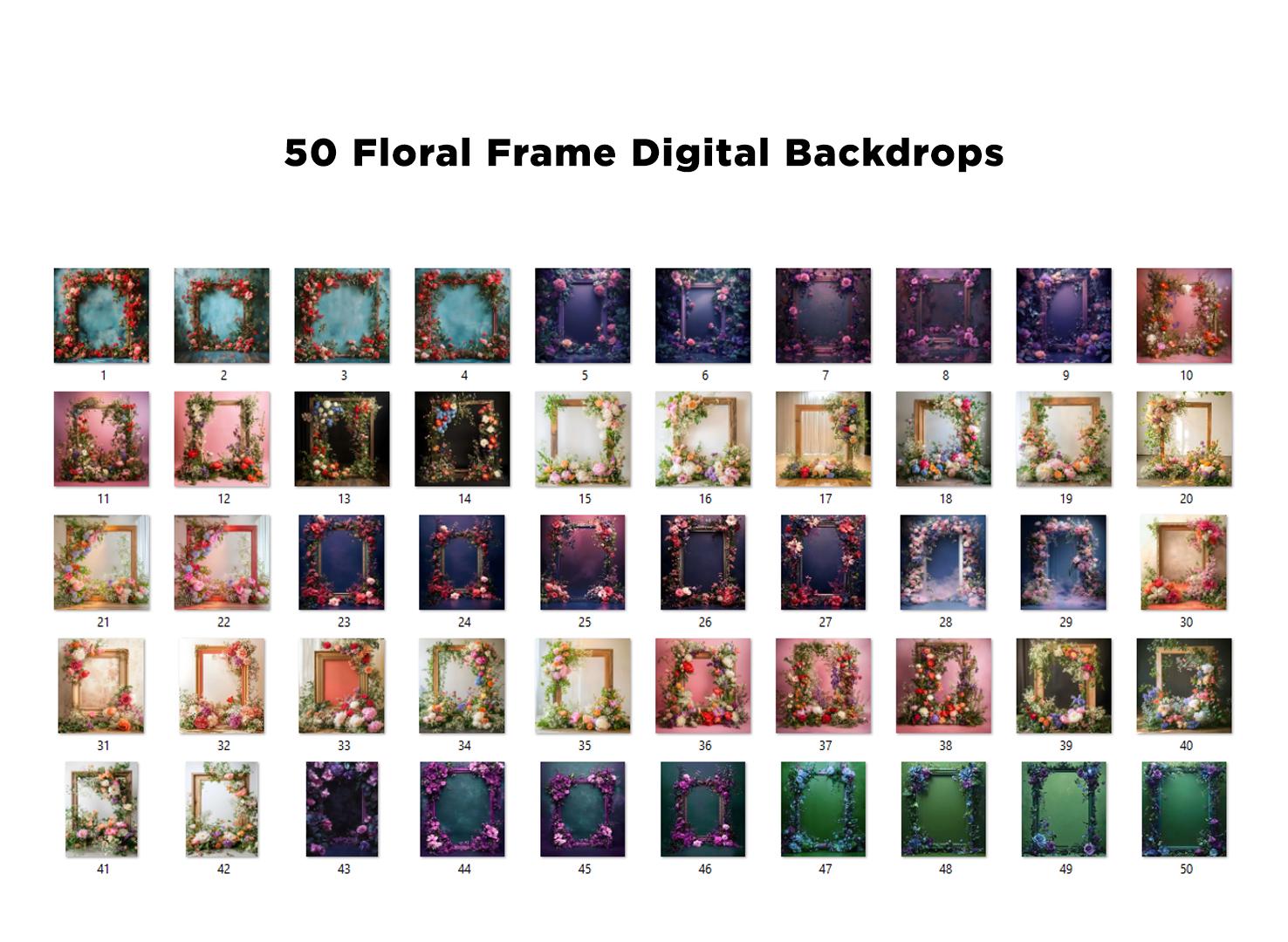 50 Floral Frame Digital Backdrops: Maternity Photography Overlays (JPG ...