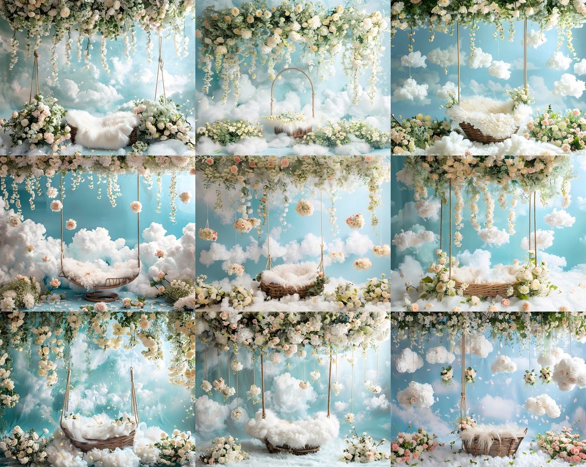 Floral Clouds Newborn Photography Digital Backdrops (JPG File, 300 DPI ...