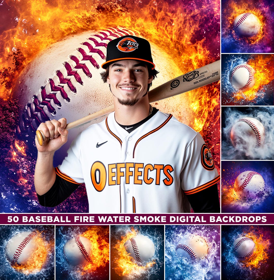 50 Baseball Fire Water Smoke Digital Backdrops, Baseball Background ...