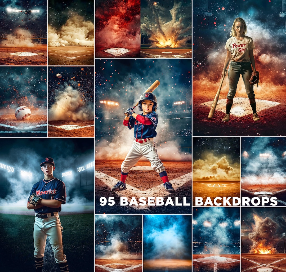 95 Baseball Digital Backdrops: Stadium Lights, Smoke Effect (JPG File ...