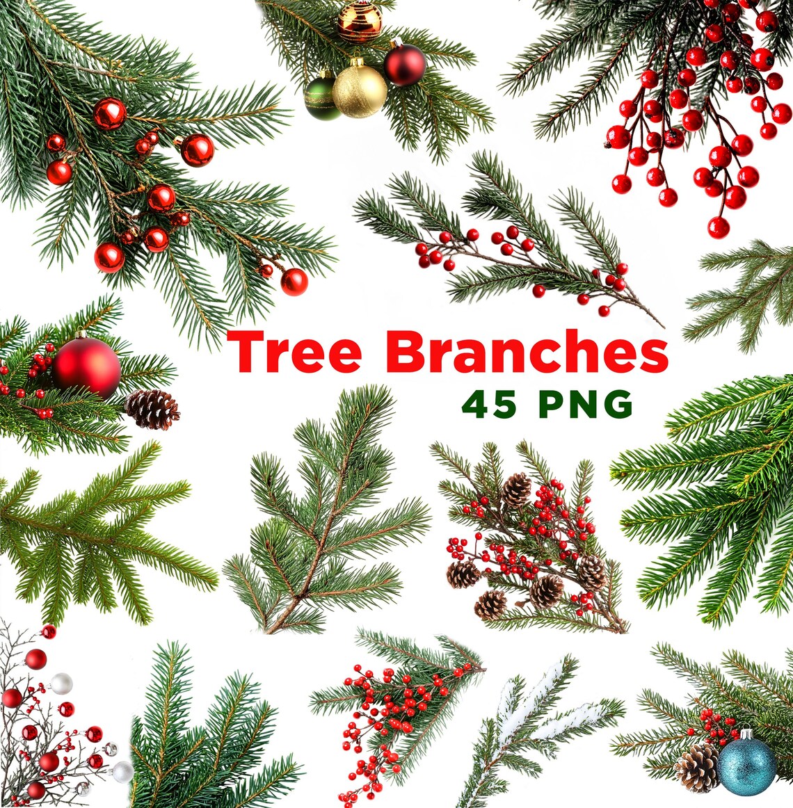 Christmas Tree Branch PNG Overlays: Festive Holiday Graphics (45) - Etsy