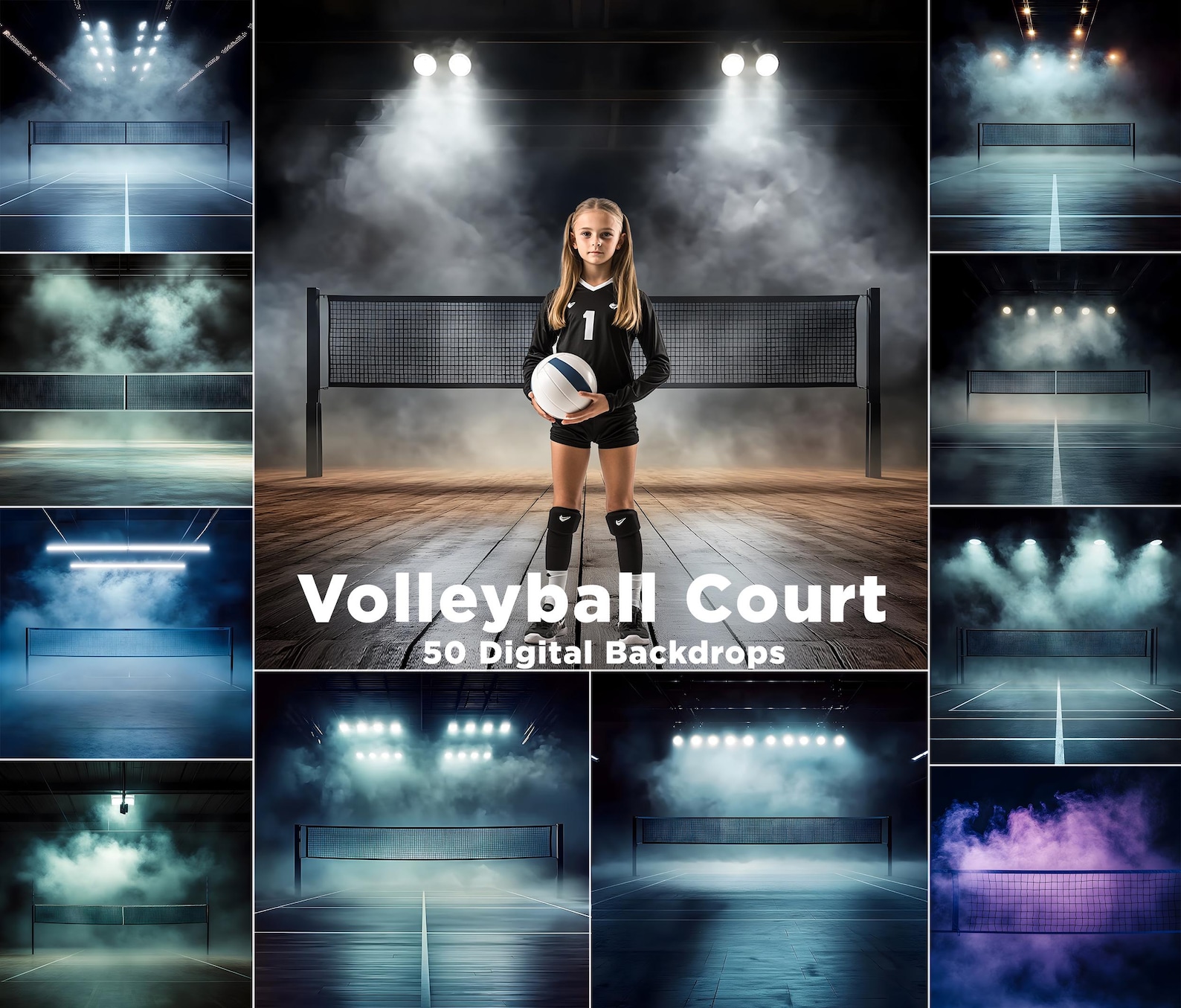 50 Volleyball Court Digital Backdrops: Smoke Fog Effect, Sports ...