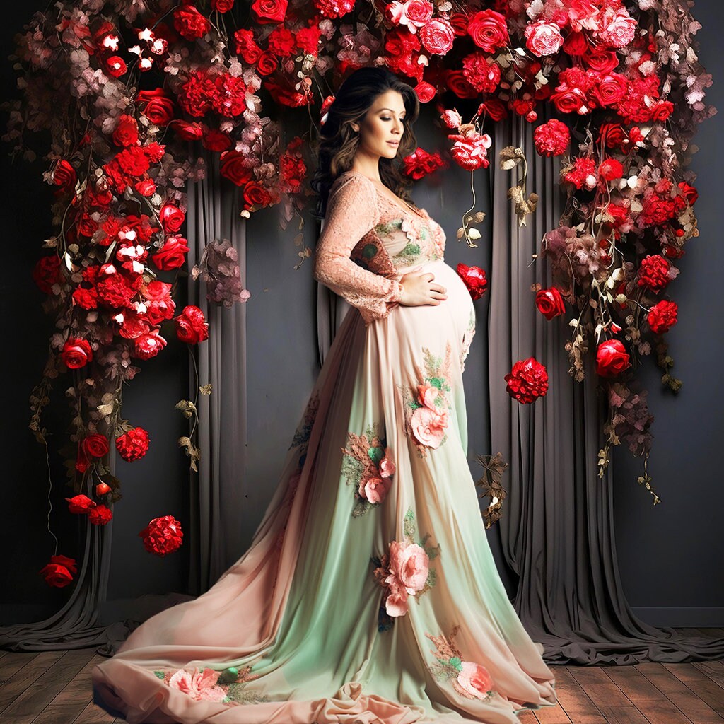 55 Hanging Florals, Floral Digital Backdrops, Maternity Backdrop ...