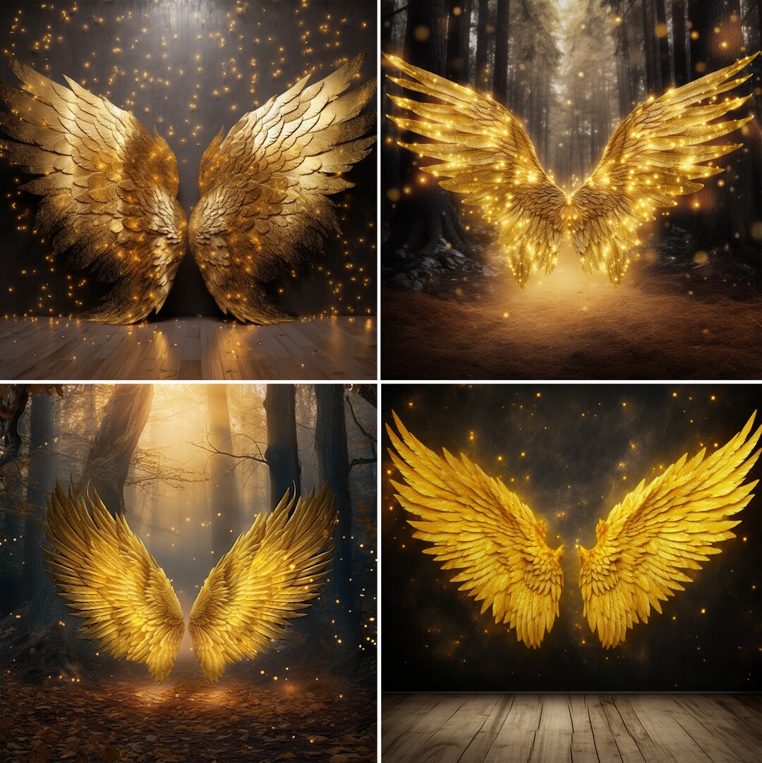Yellow Angel Wings Digital Backdrops: Photo Overlays (PNG, 5000x5000 Px ...