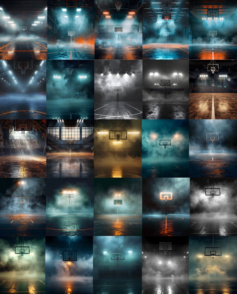 128 Basketball Court Digital Backdrops BUNDLE, Sports Photography : Fog ...