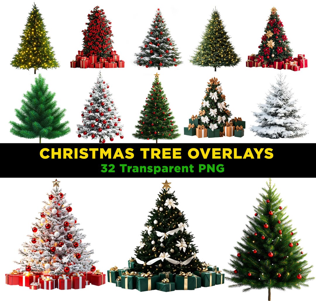 Christmas Tree PNG Overlays: Photoshop Winter Clipart (digital Download ...