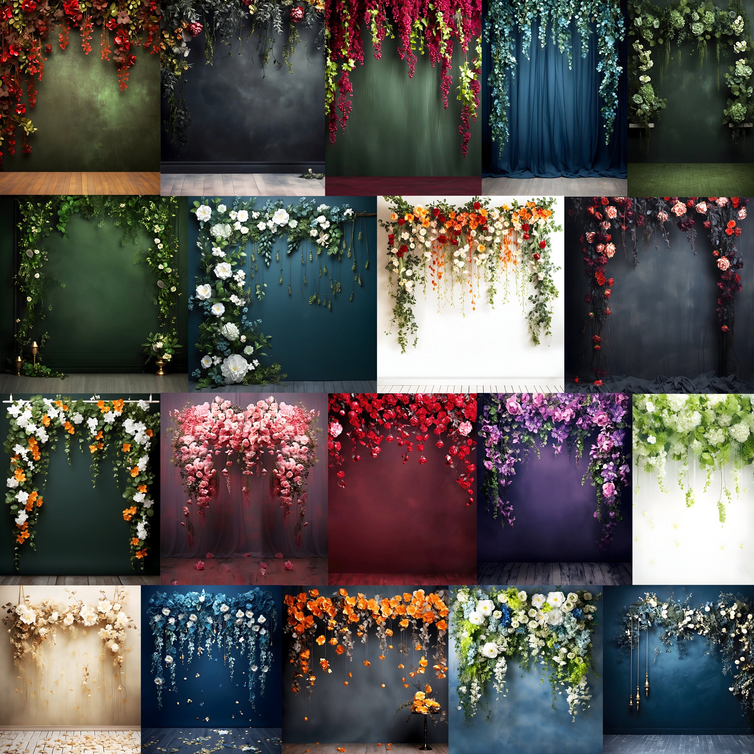 55 Hanging Floral Digital Backdrops, Maternity Backdrop Overlays ...