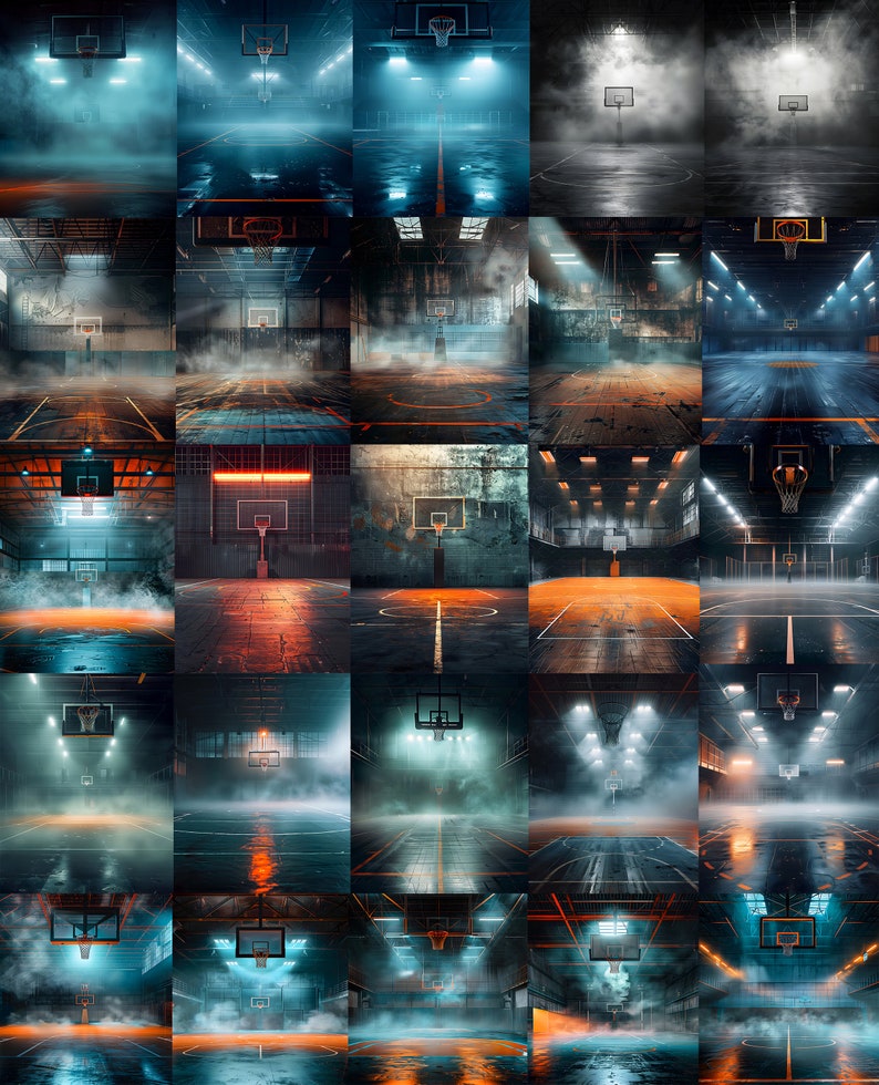 128 Basketball Court Digital Backdrops BUNDLE, Sports Photography : Fog ...