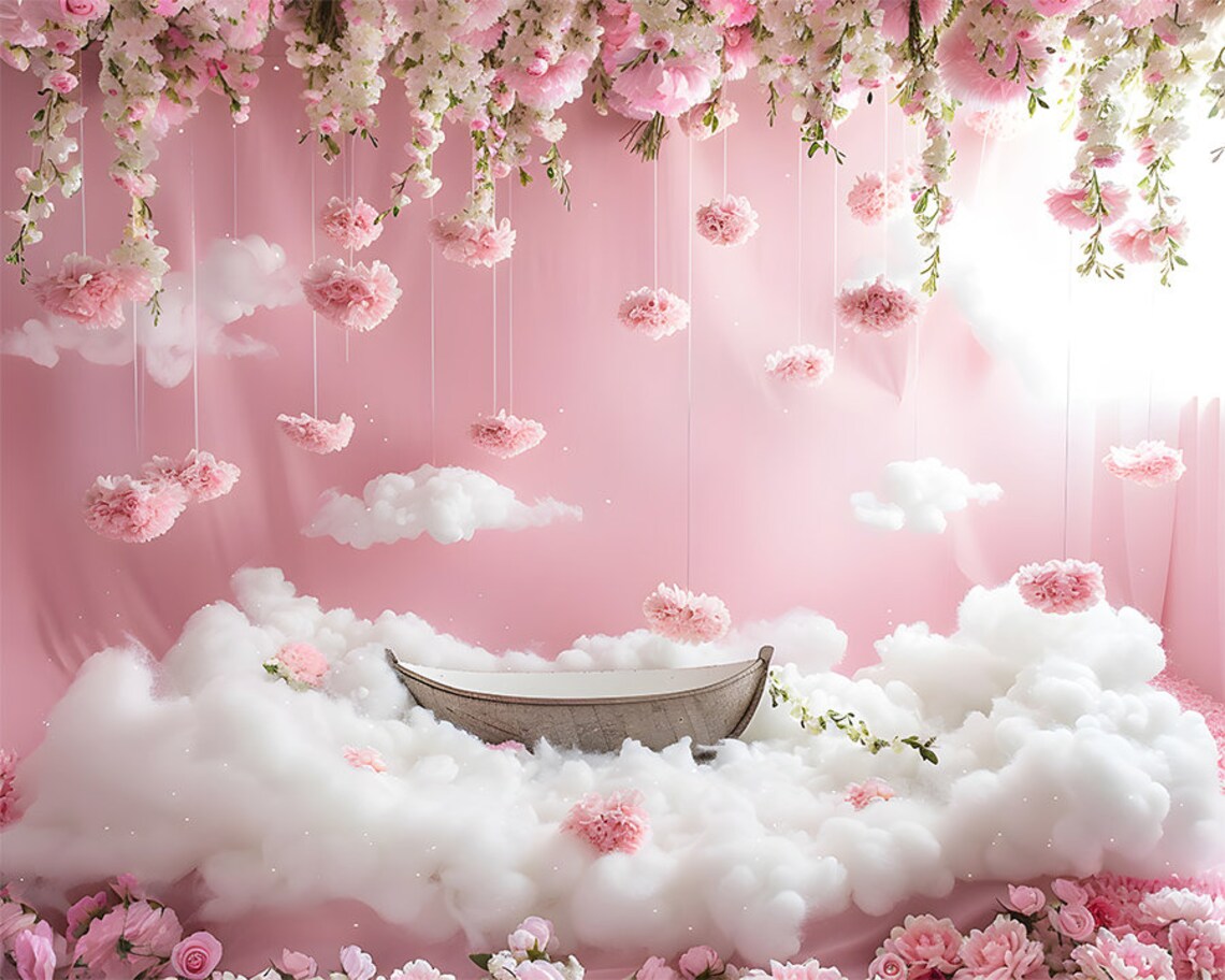 Floral Boat Clouds Newborn Digital Backdrop: Photoshop Overlays (JPG ...