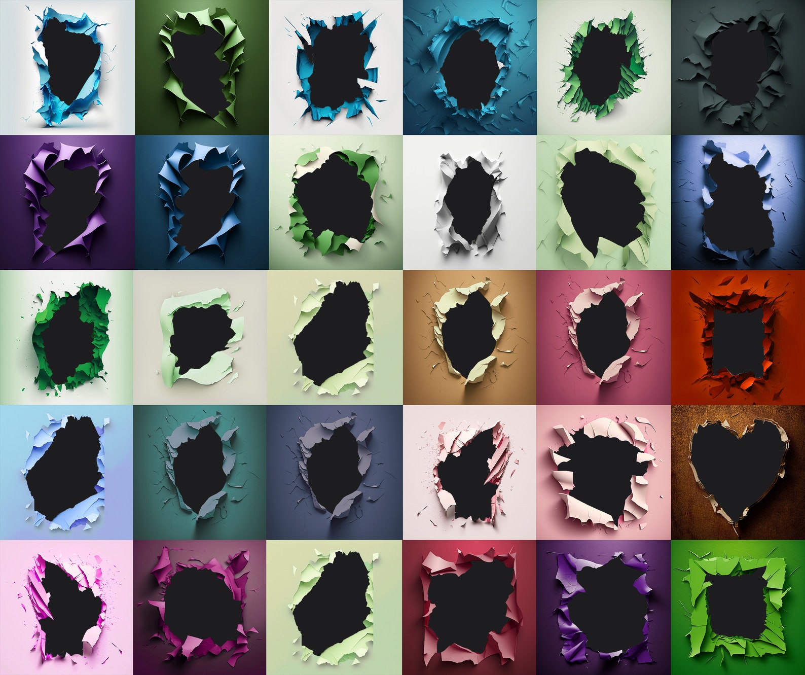 92 Ripped Paper Photo Overlays: 92 PNG Digital Backdrops (6000x6000 Px ...