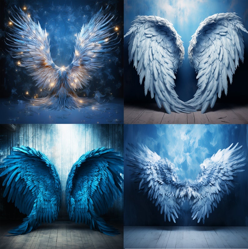 50 Blue Angel Wings Digital Backdrops Photography Backgrounds, Digital ...