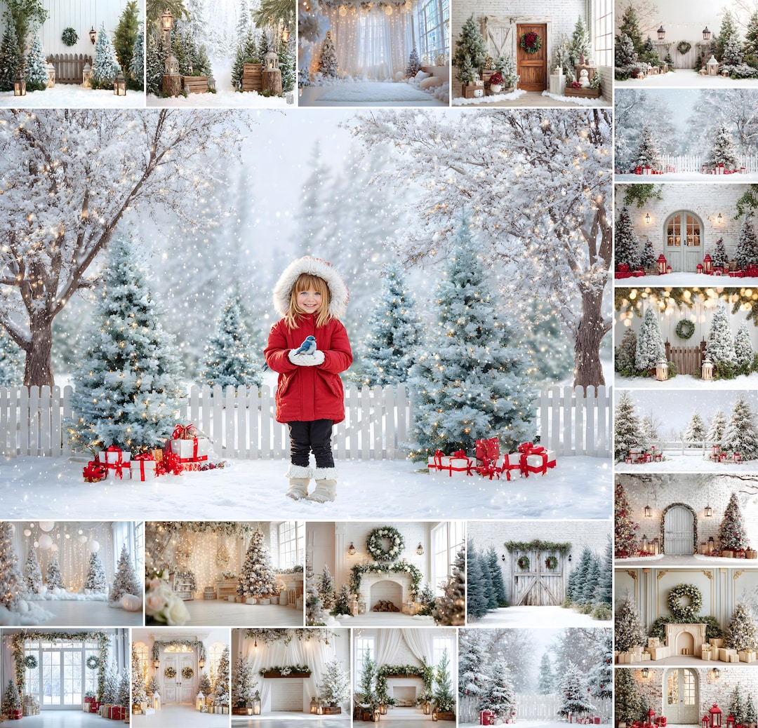 150 Cozy White Christmas Digital Backdrops: Holiday Photography ...