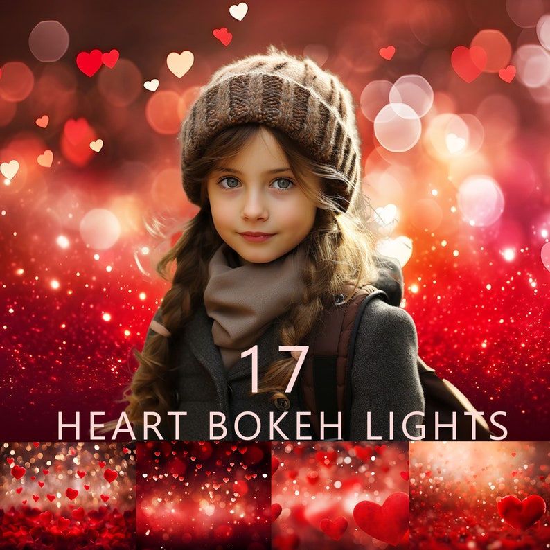 17 Valentines Red Heart Bokeh Overlays, Fine Art Portrait Photography ...