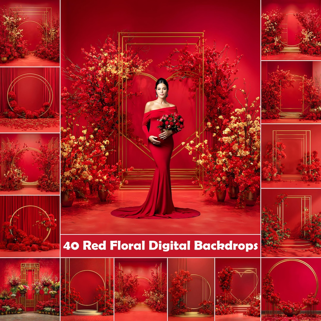 40 Red Floral Frame Digital Backdrops : Romantic Valentine's Day ...