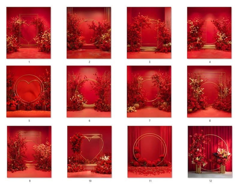40 Red Floral Frame Digital Backdrops : Romantic Valentine's Day ...