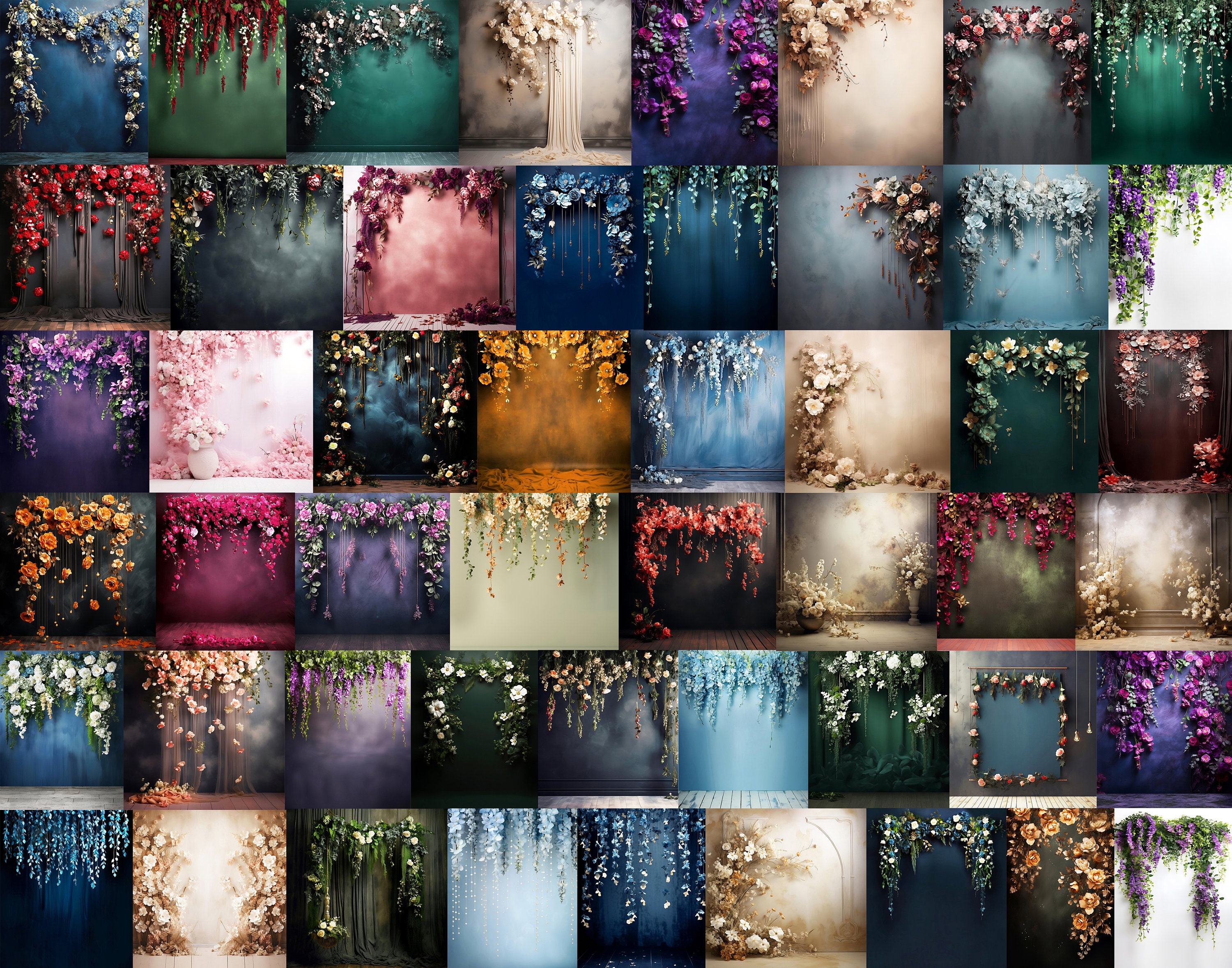 55 Hanging Florals, Floral Digital Backdrops, Maternity Backdrop ...