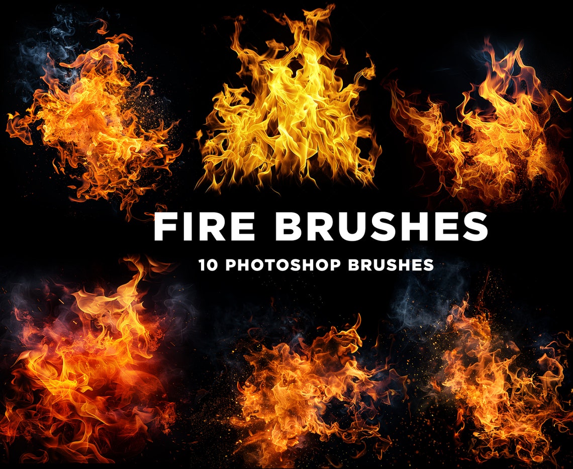 10 Realistic Fire Brushes, Fire Photoshop Brushes, Digital Fire Brushes ...