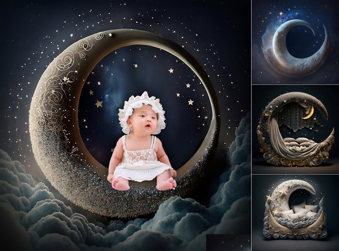13 Night Sky Crescent Moon Backdrop for Newborn Photography - Etsy