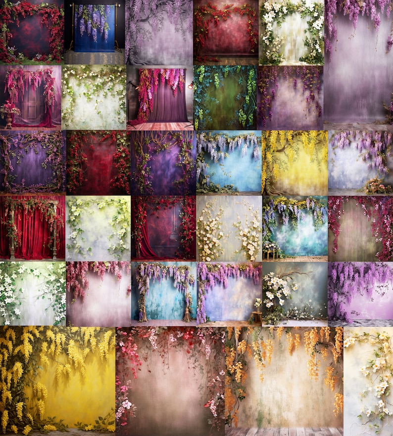Floral Painterly Texture Digital Backdrops: Hanging Flowers (JPG File ...