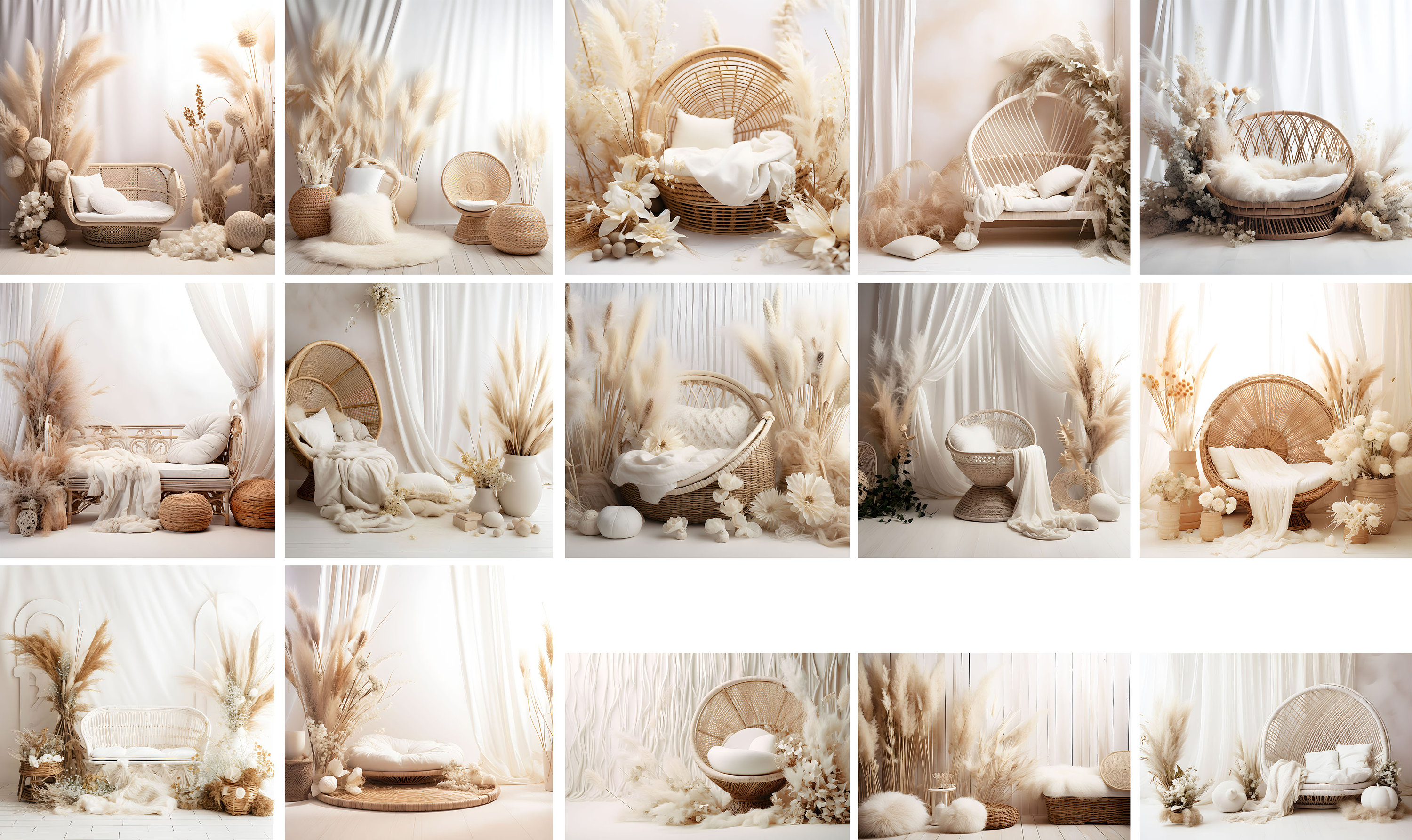 15 Bohemian Minimalistic White Digital Backdrops, Newborn Photography Props, Kids Photography ...