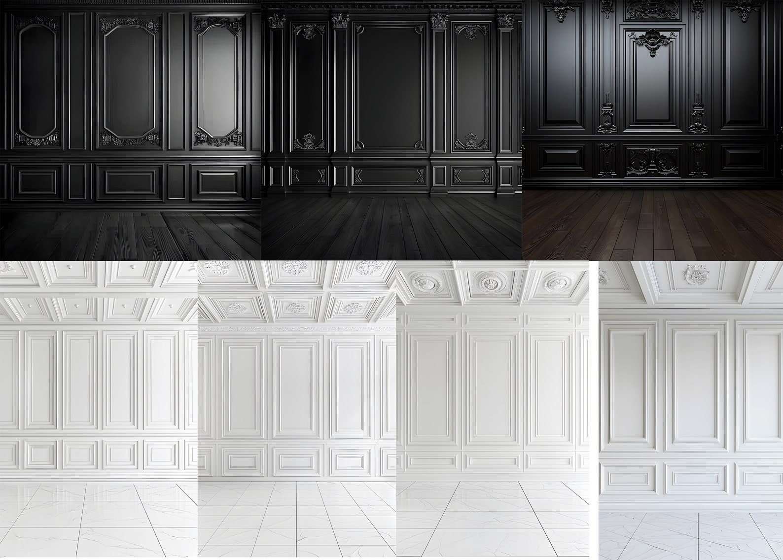 45 Panel Wall Digital Backdrop Set, Black White Maternity Backdrop ...