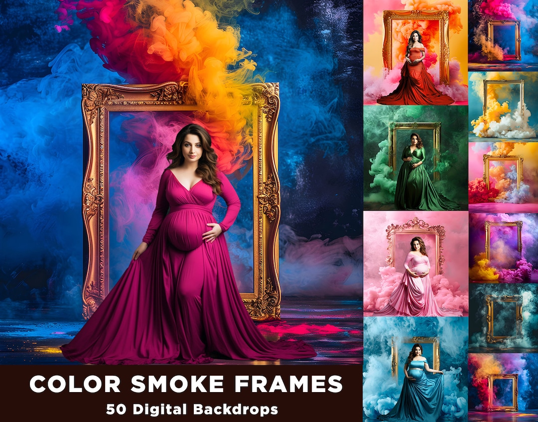 50 Color Smoke Frame Digital Backdrops, Maternity Photography, Smoke ...
