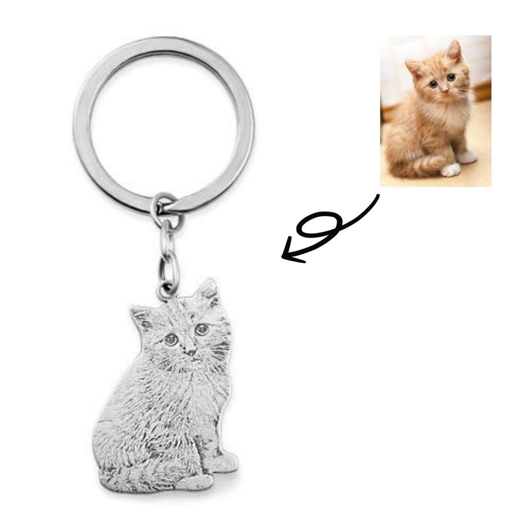 Custom Engraved Pet Keychain Cat Photo Keychain in 925 Sterling Silver ...