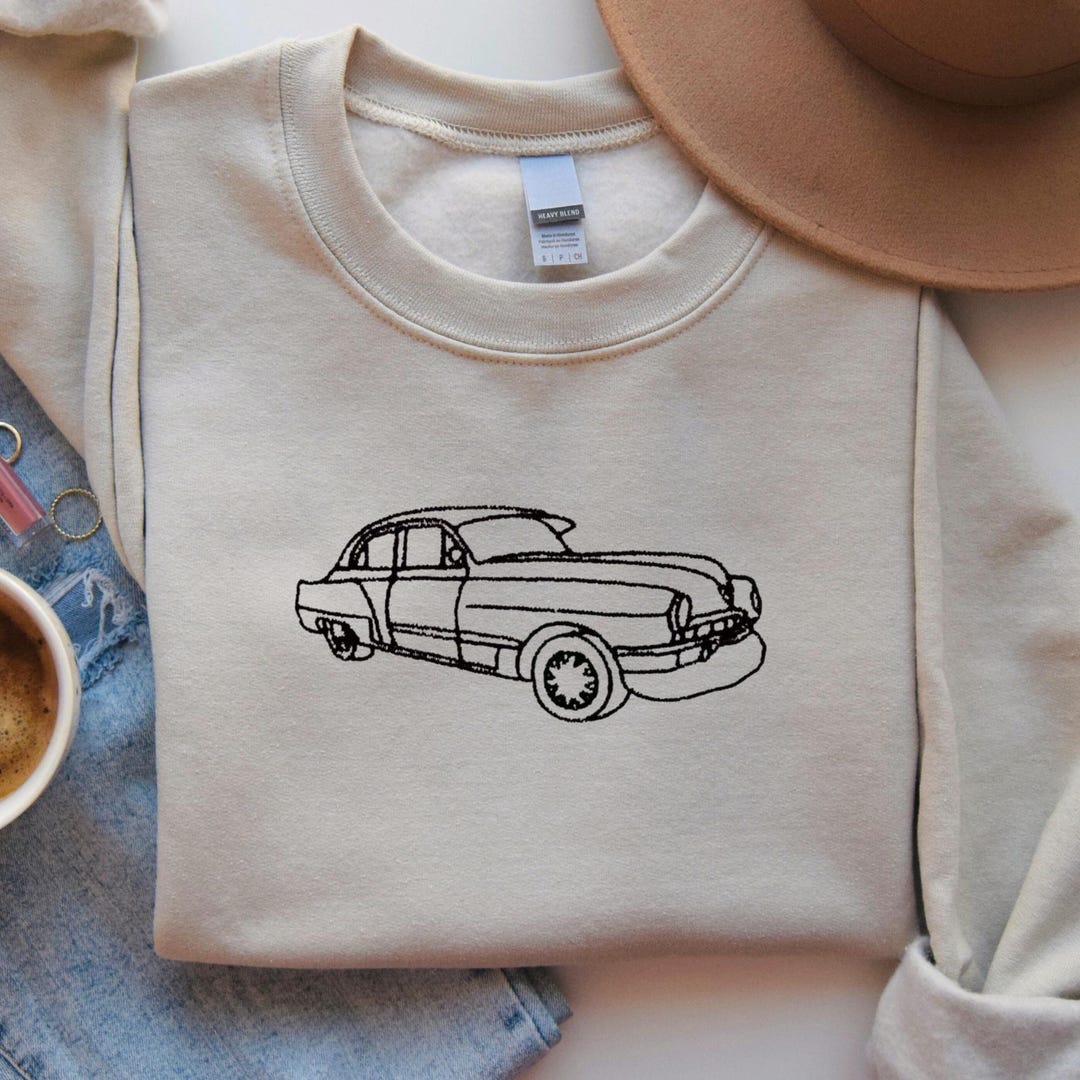 Custom Car Photo Outline Embroidered Sweatshirt Tshirt: Vehicle Lover ...