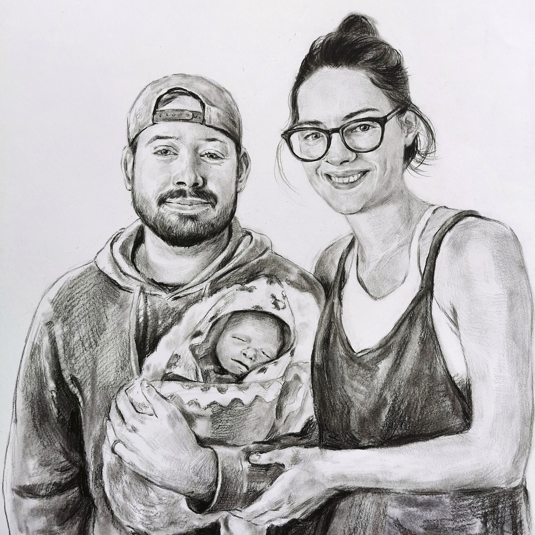 Personalized Family Drawing Portrait From Photo, Couple Portrait ...