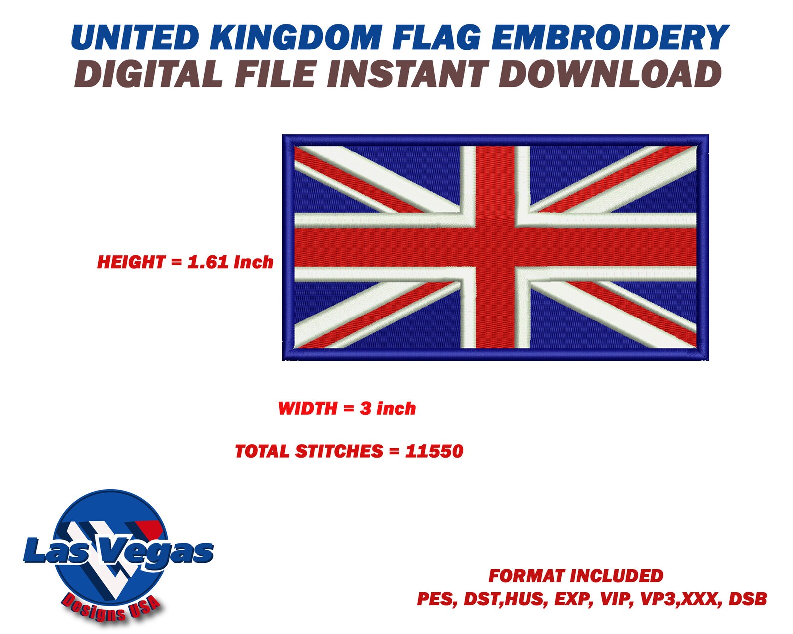 United Kingdom Flag Embroidery File UK Embroidery Flag - Etsy