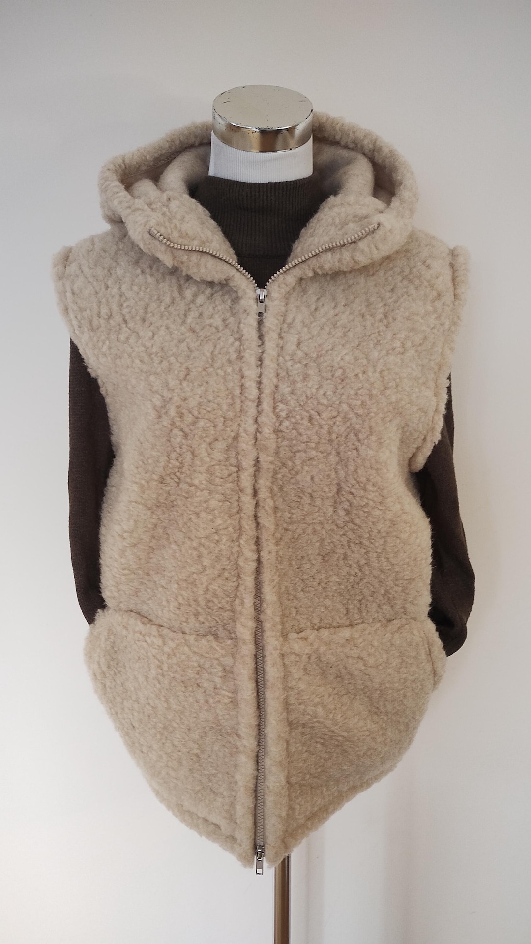 Wool Body Warmer With Hood Merino Wool Zipped Gilet Cosy Woollen Vest ...