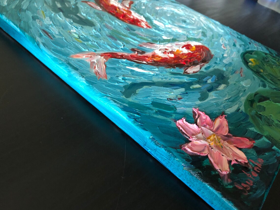 Koi Fish Painting Original Oil Art Carp Impasto Artwork Asian | Etsy