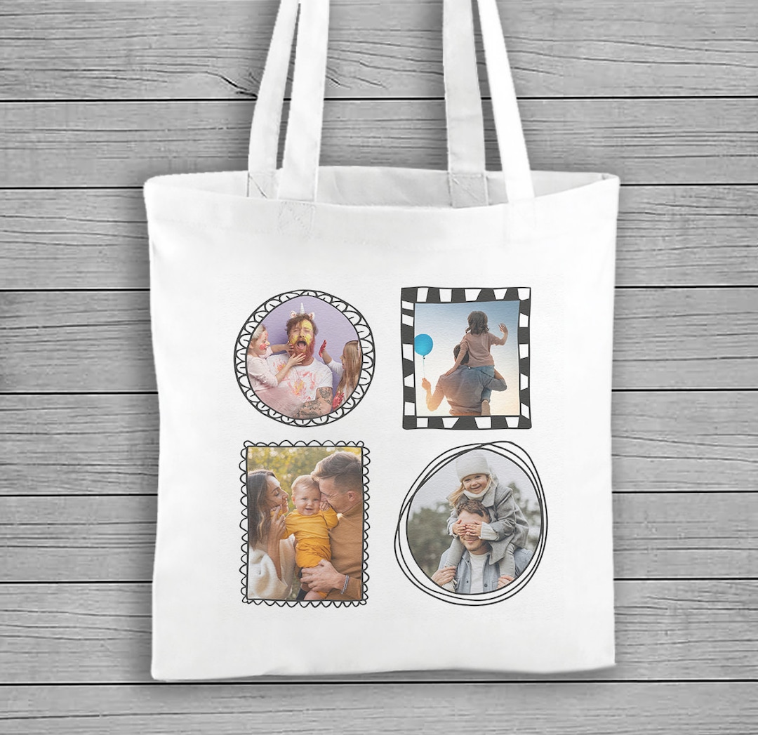 Personalised Photo Collage Cotton Carrier Bag White Colour Personalised ...