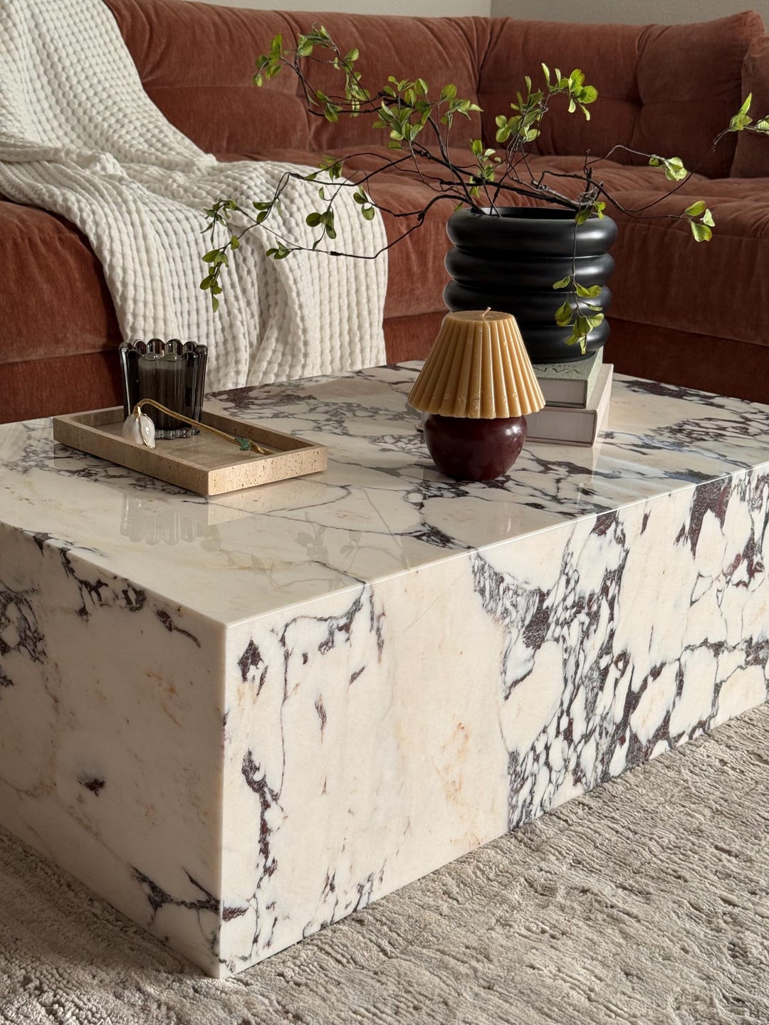 Honed Calacatta Viola Marble Plinth Coffee Table - Etsy