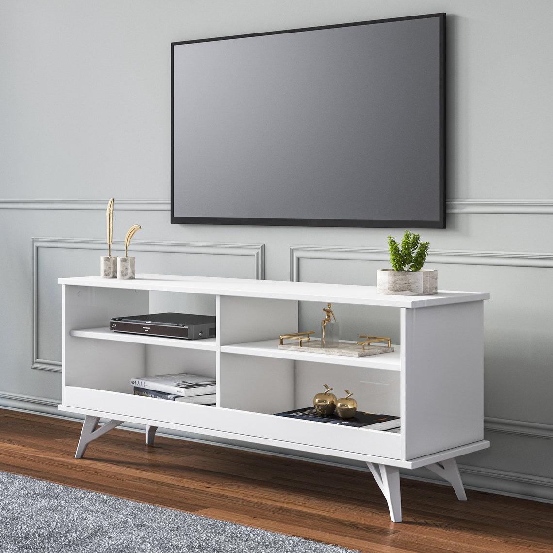 White TV Stand Modern TV Stand Contemporary Furniture - Etsy