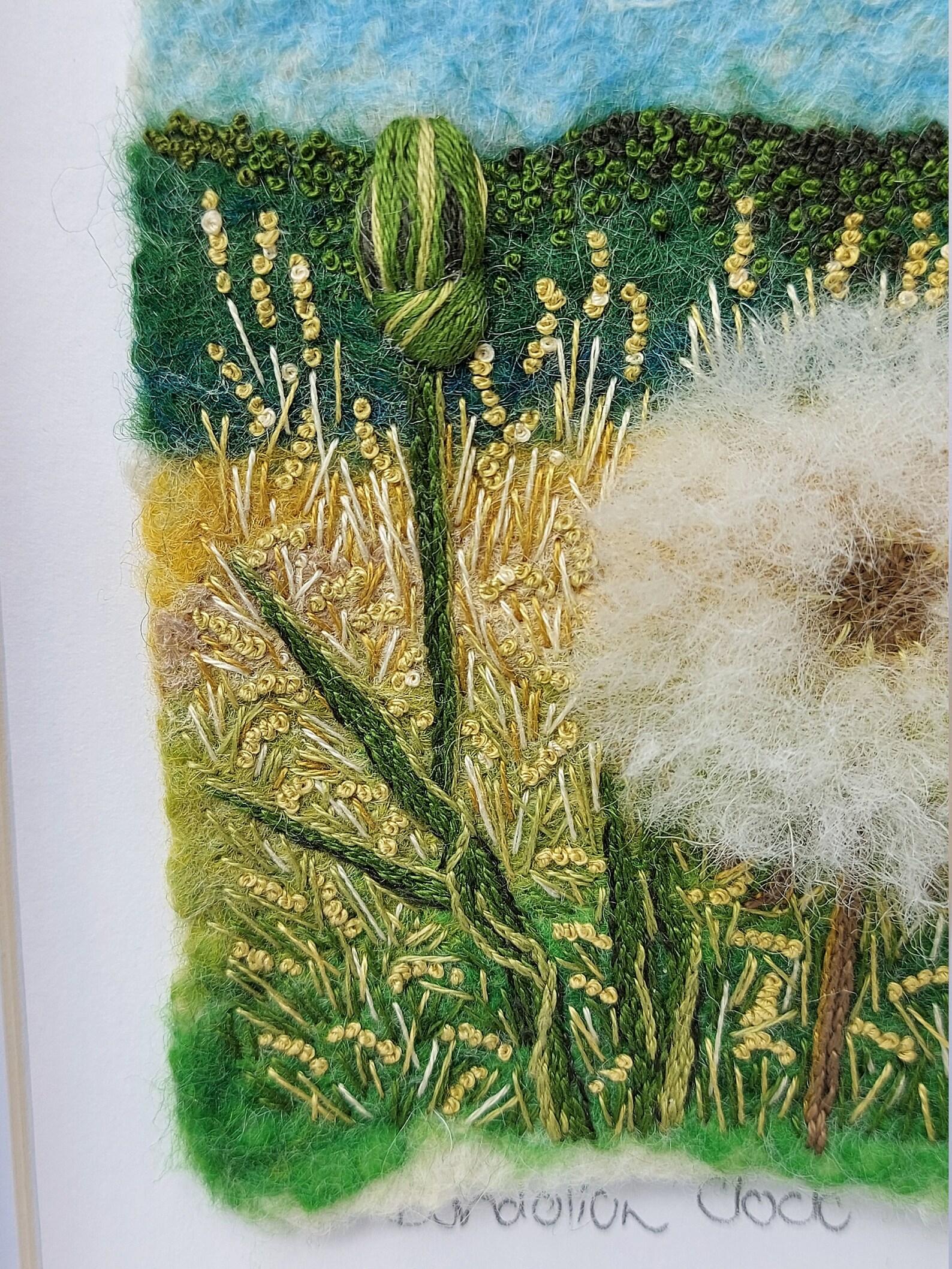 Dandelion Clock - Felted Wool and Embroidery Art - Framed Wall Textile ...