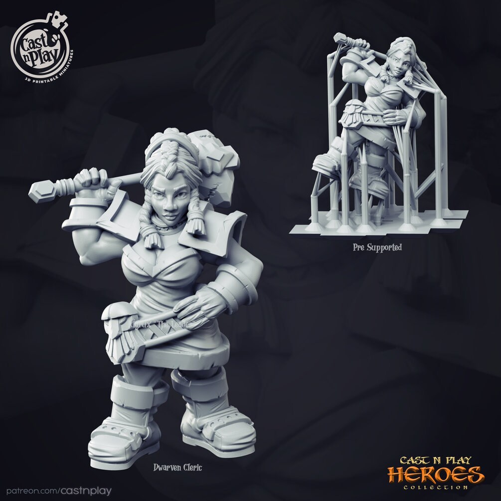 Role Playing Miniatures Female DwarfDwarven Cleric 3D Printed Resin ...