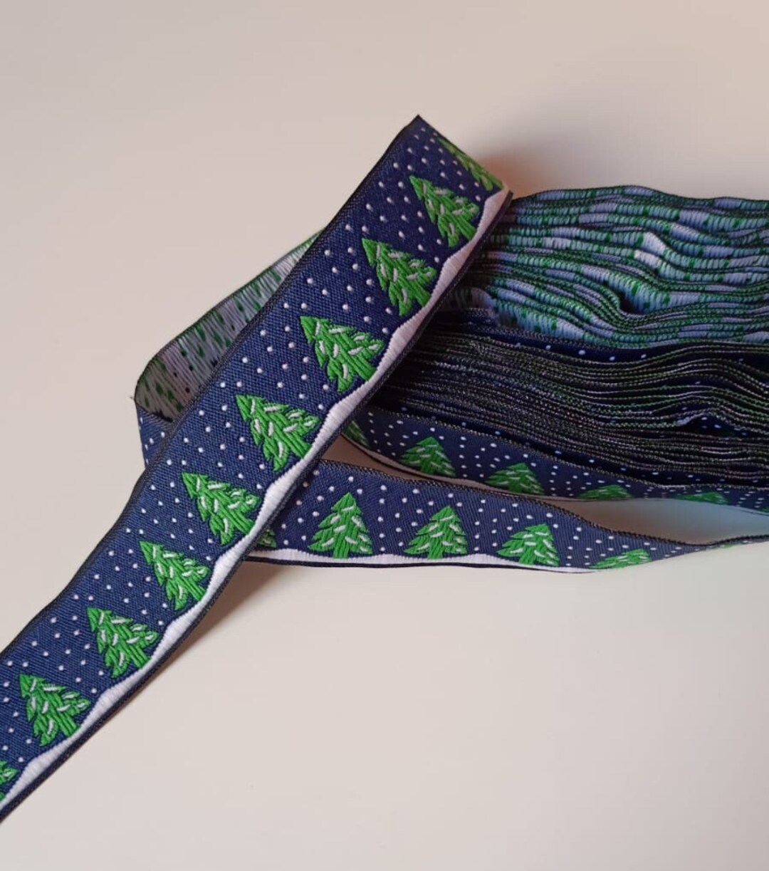 20 Mm Wide Dark Blue Pine Tree Pattern Jacquard Ribbon - Etsy