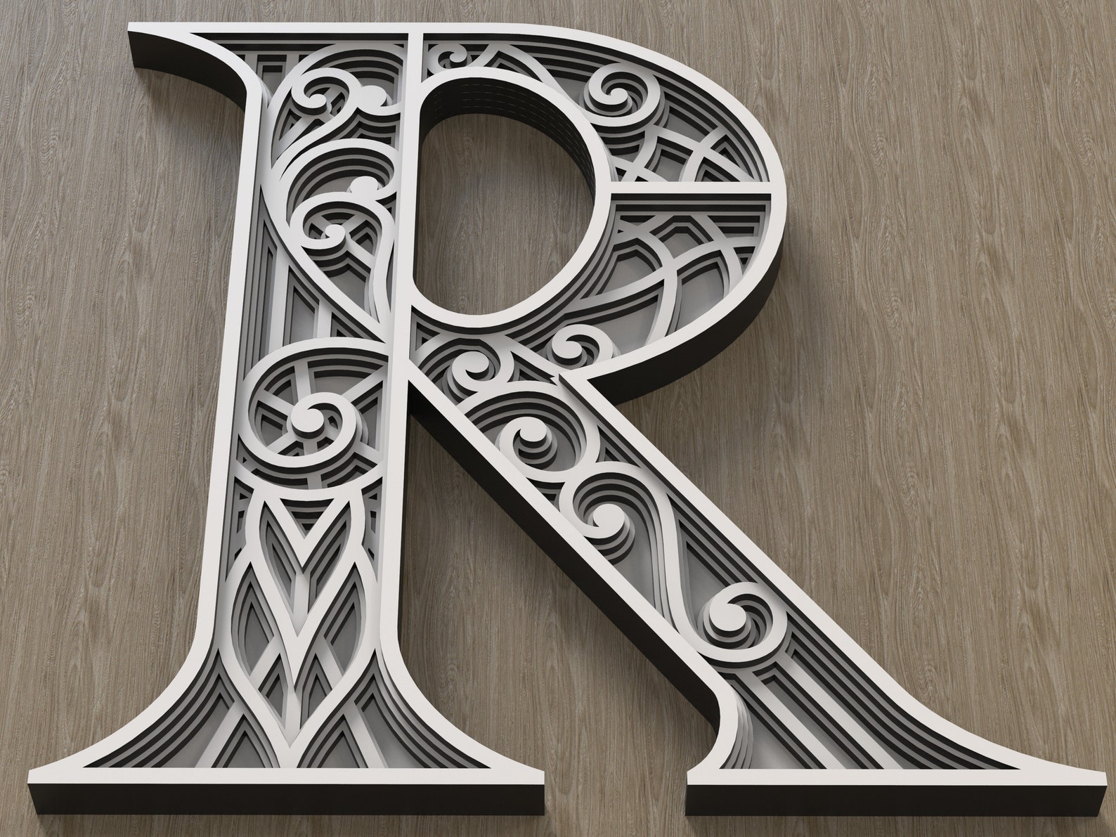 Layered Letter R, Multilayer Monogram, 3D Alphabet SVG, Files for Laser ...