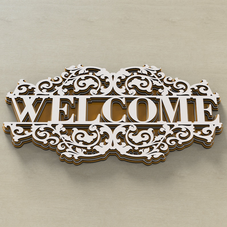 3D Welcome Sign SVG, Laser Cut Floral Sign Svg DIY. - Etsy
