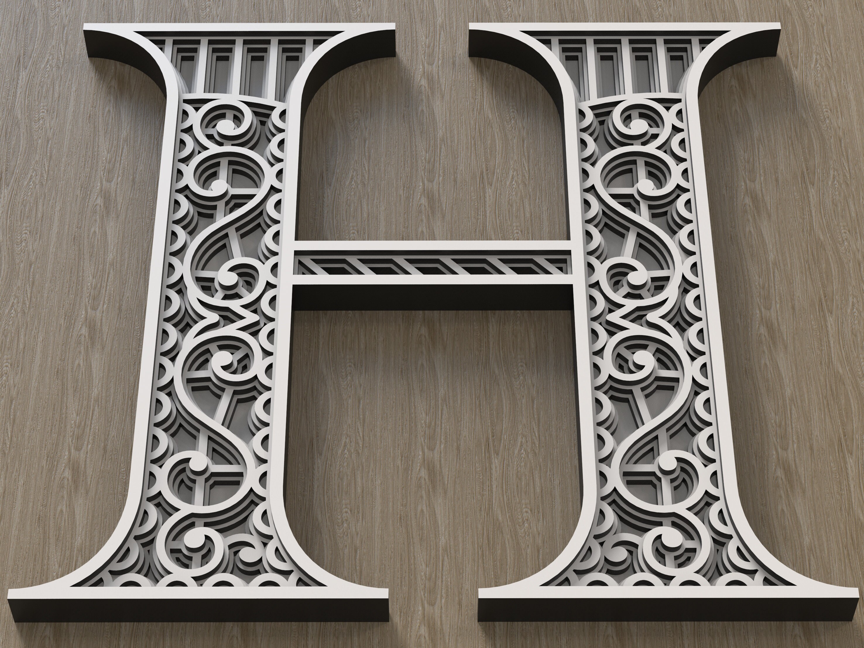 Layered Letter H, Multilayer Monogram, 3D Alphabet SVG, Files for Laser ...