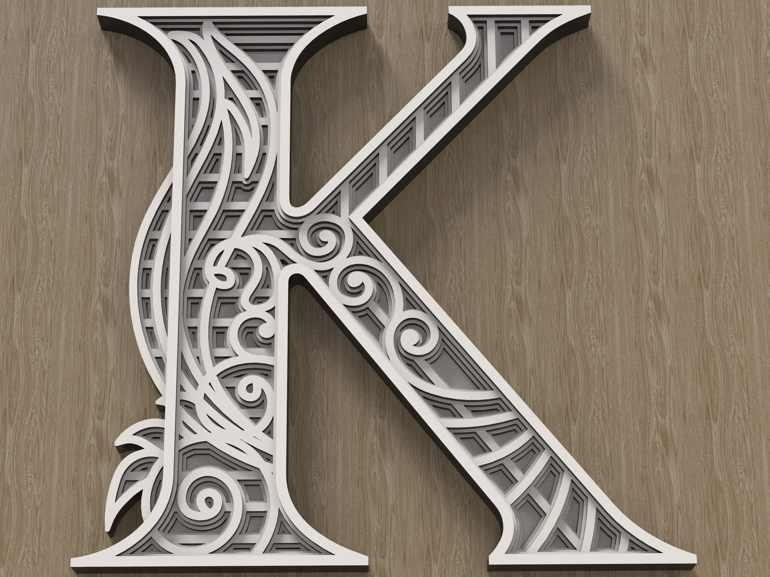 Layered Letter K, Multilayer Monogram, 3D Alphabet SVG, Files for Laser ...