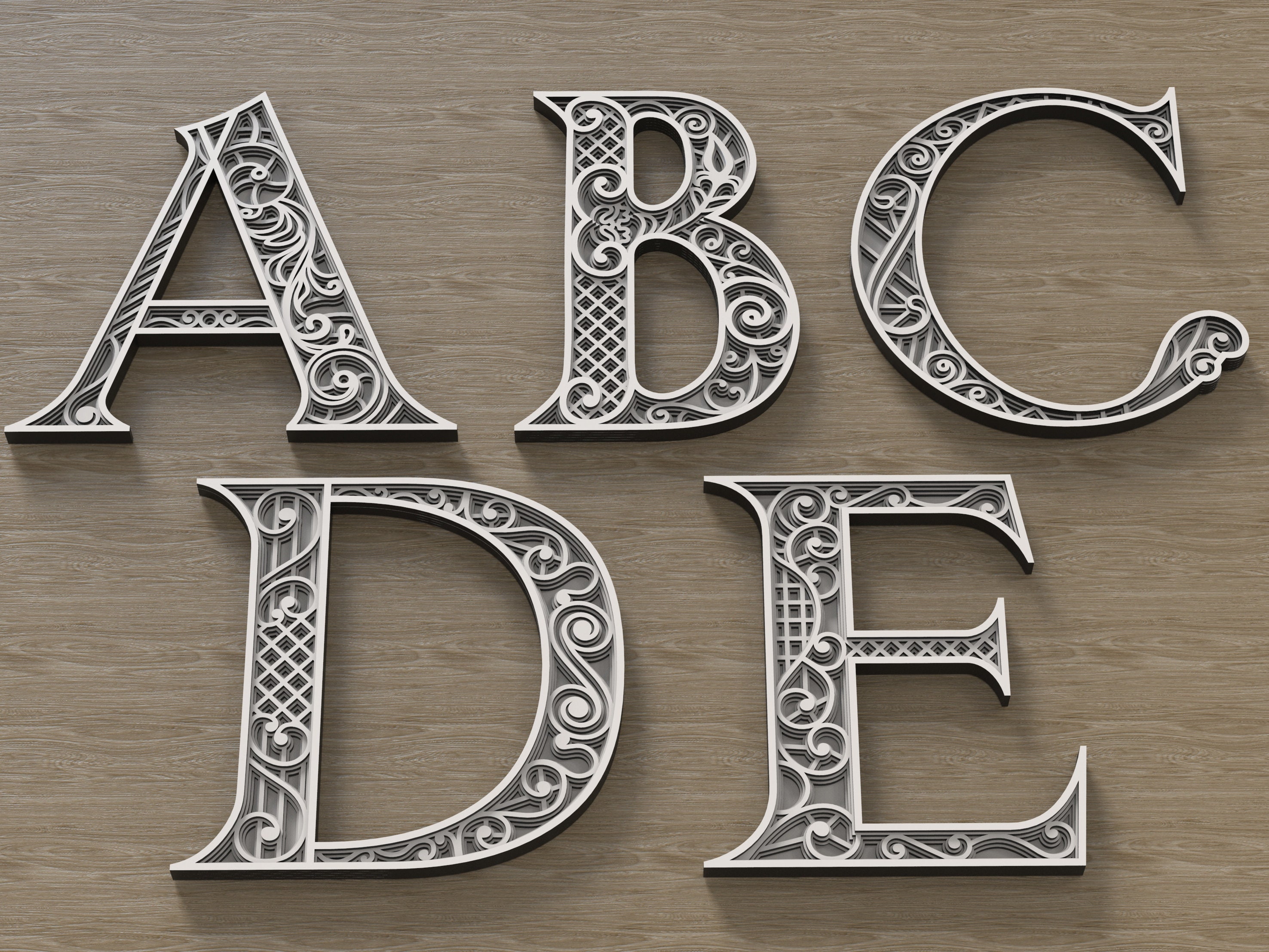 5 Layered Letters, 3d Letter Svg, Layered Monogram, Files for Laser ...