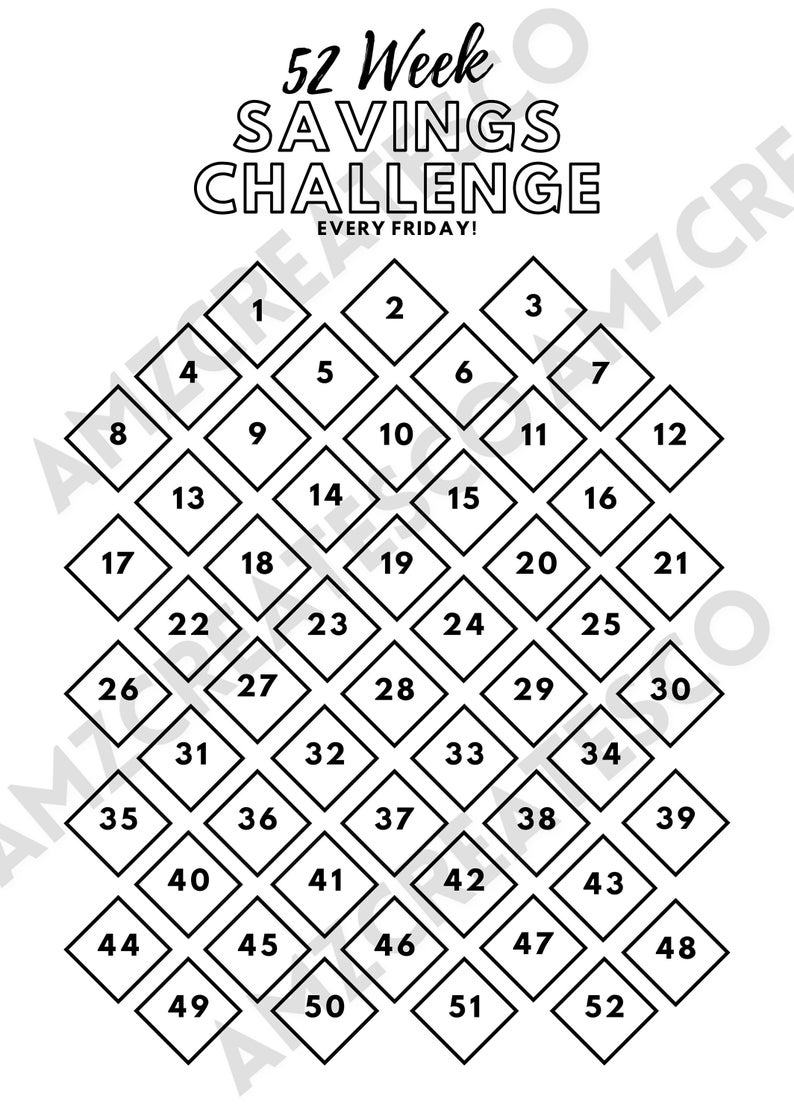 52 Weeks Savings Challenge Printable 52 Week Challenge Fits - Etsy