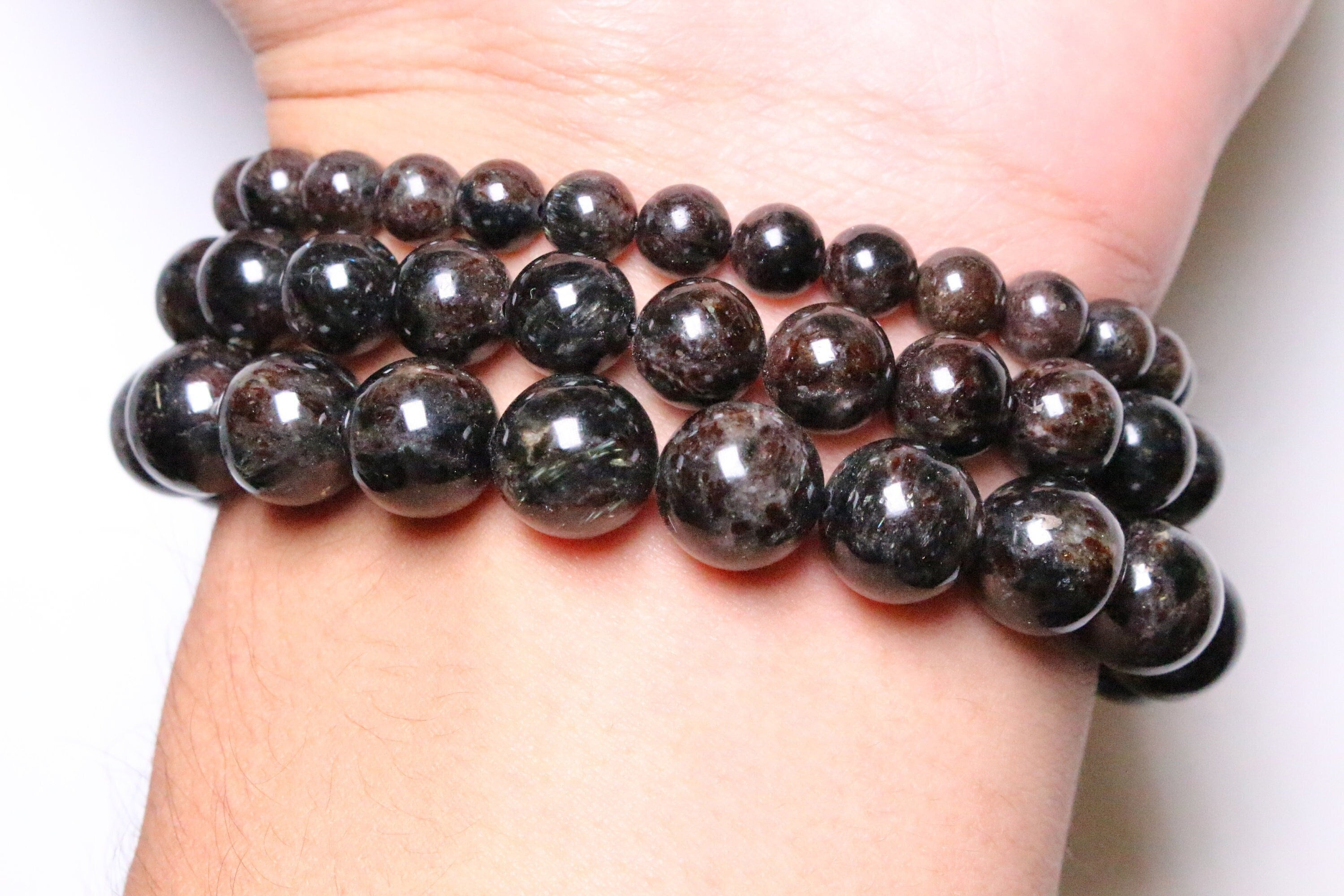 Astrophyllite Bracelet in Natural Pearls 6/8/10 Mm 18-19 Cm Smooth Semi ...