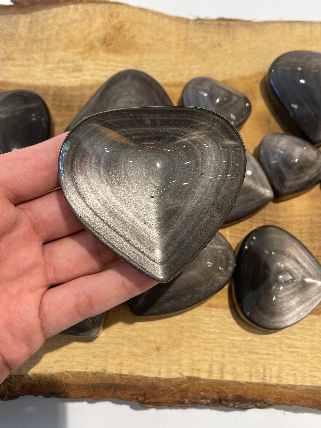 AAA Silver Obsidian Heart 40-250 Grams, Obsidian Stone, Silver Obsidian ...