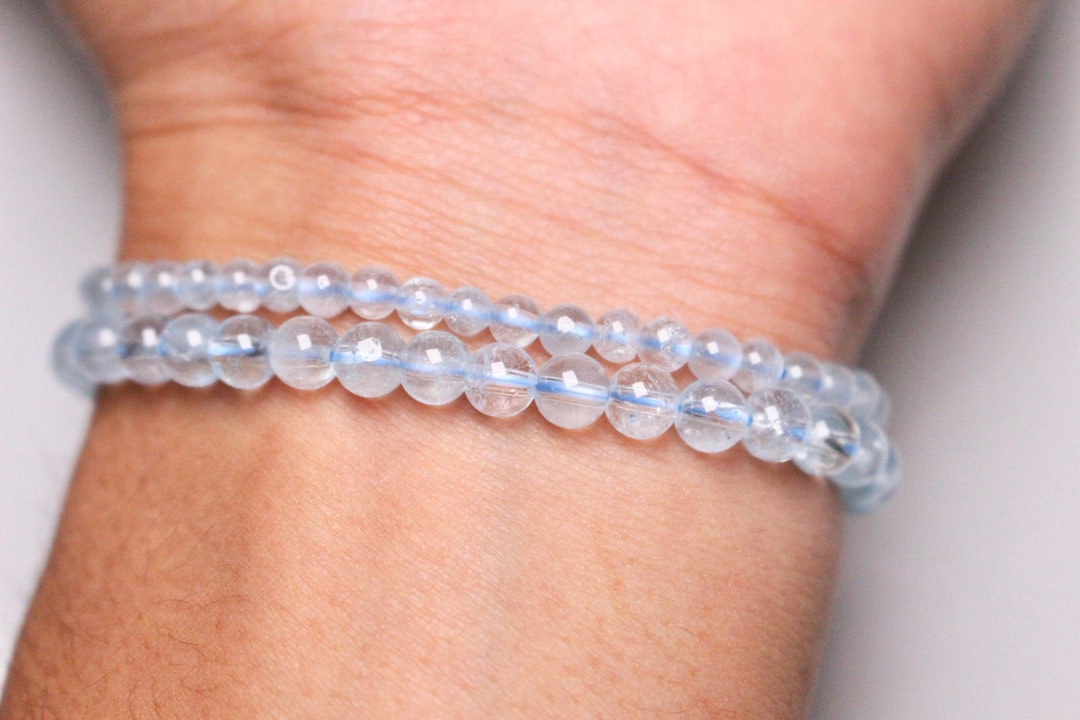 RARE AAA Blue Topaz Bracelet in Natural Pearls 4/6 Mm 18-19 Cm Smooth ...