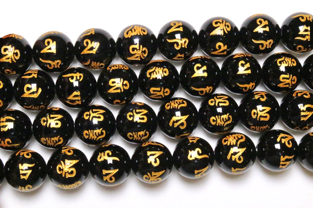 Tibetan Obsidian Mantra Bead Natural Beads in 8mm48 10mm38 in Semi ...