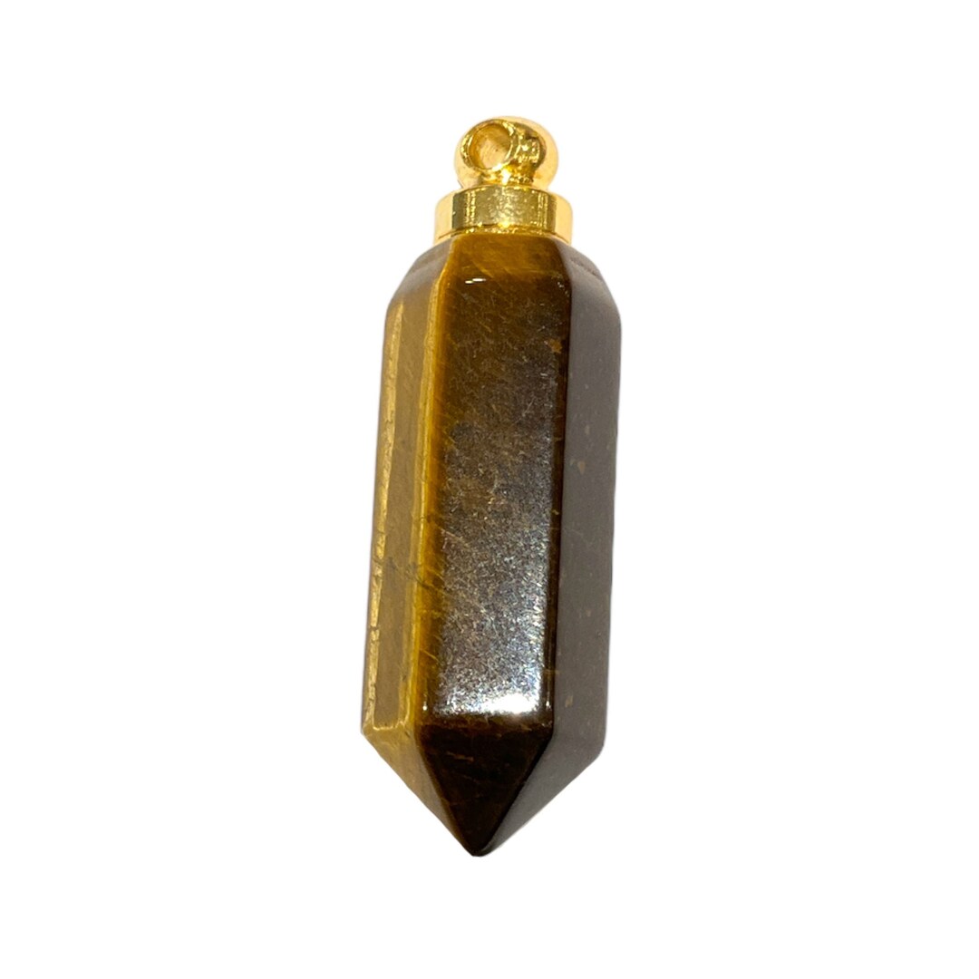 Tiger Eye & Steel Crystal Shaped Vial Pendant for Essential Oil/perfume ...