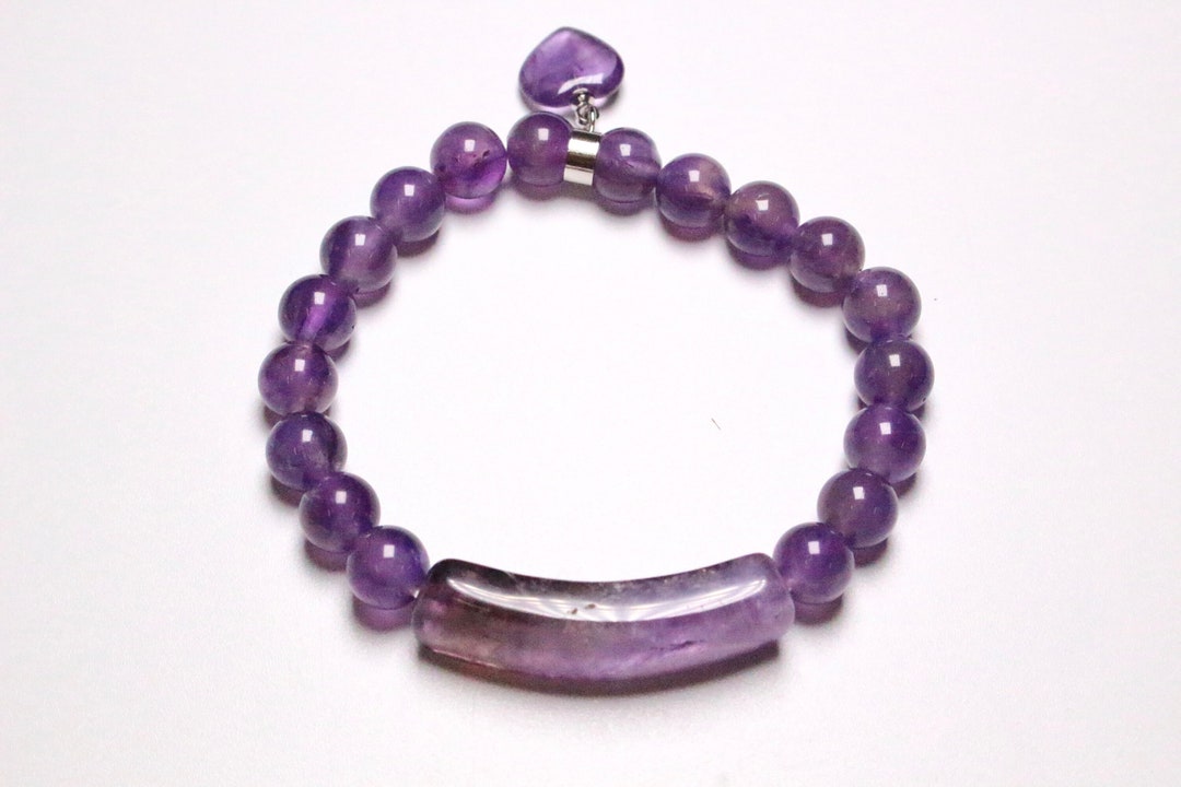 Bracelet Amethyst Love in Natural Stone for Woman Charm Heart - Etsy